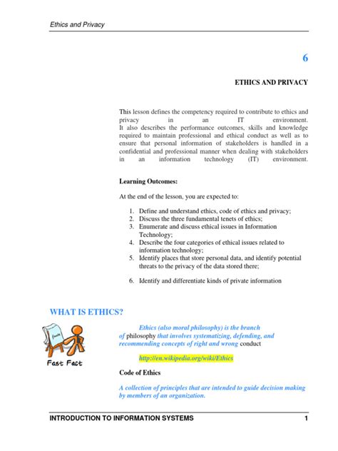 W6 Lesson 6 Ethics And Privacy Module Pdf Privacy Information