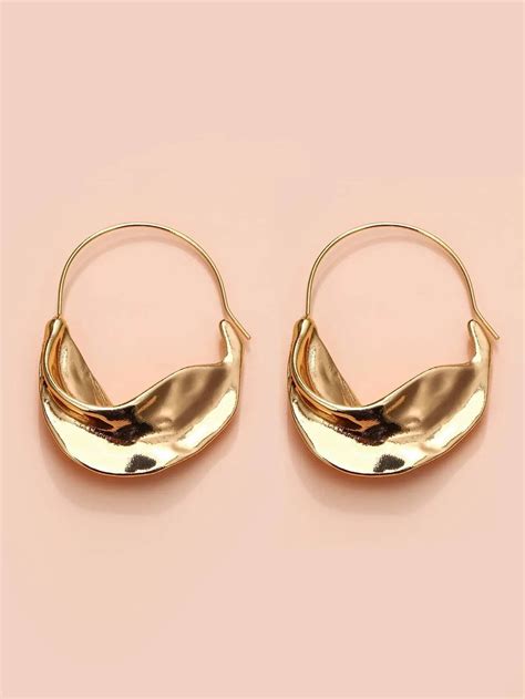 Gold Irregular Metal Hoop Earrings Abstract Hoop Earrings Large Hoop