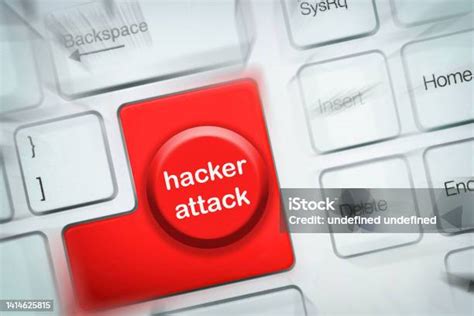 Closeup View Of Red Button On White Keyboard With Text Hacker Attack Computer Hacking Concept