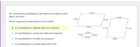 Eric Draws Three Parallelograms He Measures The Sides Of Each Figure