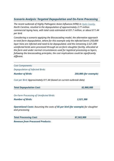 Scenario Analysis Targeted Depopulation And On Farm Processing Docx