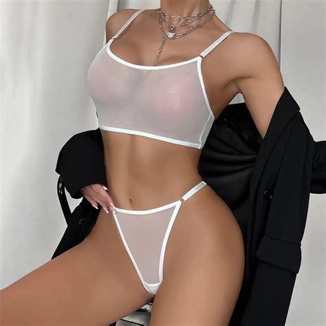 Minimal Mesh Lingerie Set Sheer Bralette And Thong In White Or Black 🤍