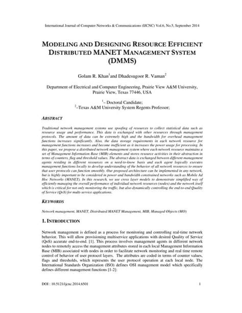 modeling and designing resource efficient distributed manet management
