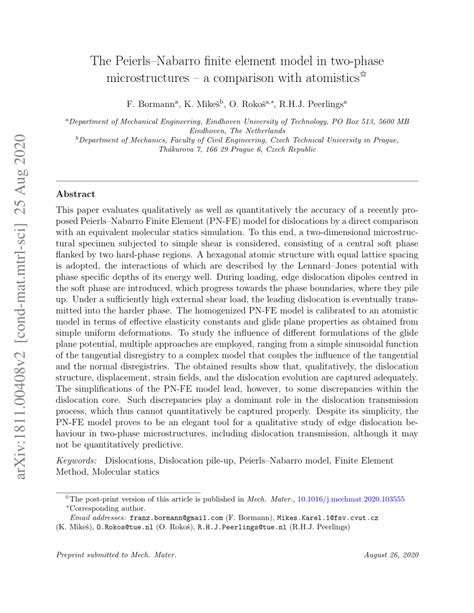 Pdf The Peierlsnabarro Finite Element Model In Two Phase