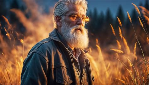 Premium Photo Old Man An Elderly Caucasian Man In Glasses With A Gray Beard Among The Steppe