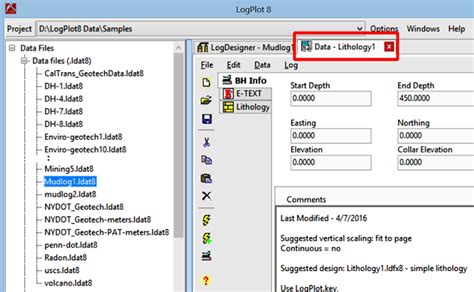 Open A Sample Mudlog Data File