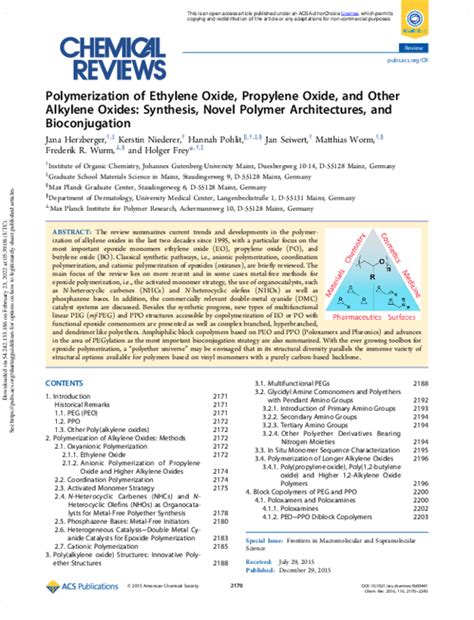 Pdf Polymerization Of Ethylene Oxide Propylene Oxide And Other Alkylene Oxides Synthesis