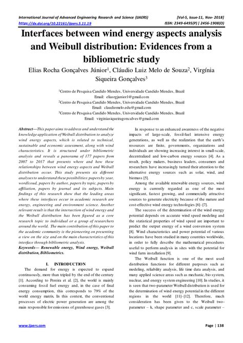 Pdf Interfaces Between Wind Energy Aspects Analysis And Weibull Distribution Evidences From A
