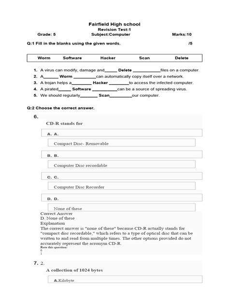 Grade 5 Computer Test 1 Pdf World Wide Web Internet And Web
