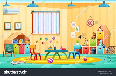 Kindergarten Classroom Interior Design Cartoon Illustration Stock