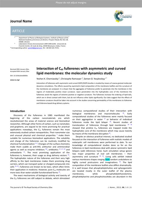 Pdf Interaction Of C60 Fullerenes With Asymmetric And Curved Lipid