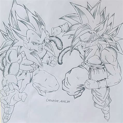 Dibujo A Lapiz De Goku Y Vegeta Ssj 4 Creative Art Ball Drawing