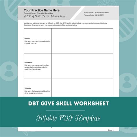 Dbt Give Skill Worksheet Editable Fillable Pdf Template For