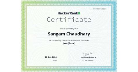 Hackerrank Skill Certificate Sangam Chaudhary