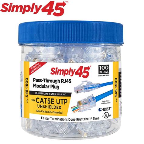 Simply45 S45 1500 Cat 5e Utp Unshielded Rj45 Pass Through Modular Plug