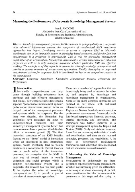 Pdf Measuring The Performance Of Corporate Knowledge Management Systems