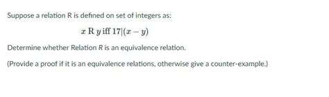 Solved Suppose A Relation R Is Defined On Set Of Integers