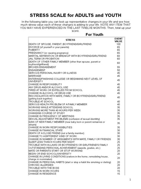 Stress Scale For Adults And Youth Stress Biology Self Improvement