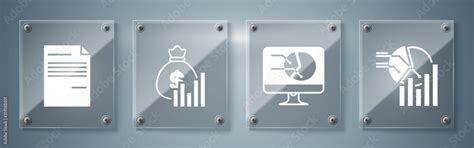 Set Pie Chart Infographic Computer Monitor With Graph Chart Money Bag And Diagram Graph And