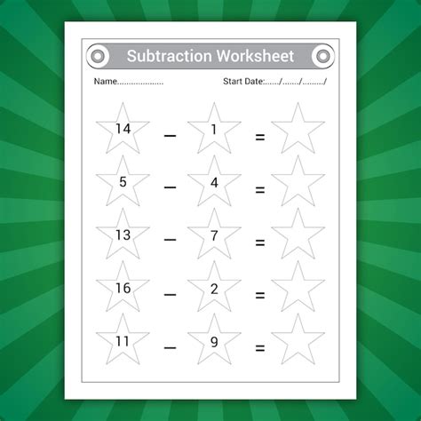 Subtraction Worksheet Premium Vector