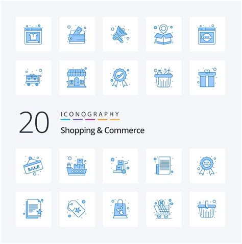 Premium Vector 20 Shopping And Commerce Blue Color Icon Pack Like Award Text List Handcart