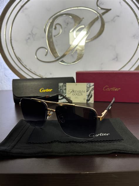 Lentes Cartier Cuadrados Negros Con Dorado Premium Goods Mx