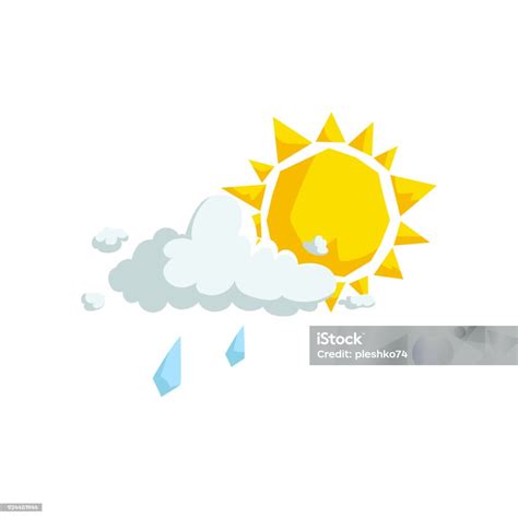최신 유행 디자인 솜 털 구름 빛 비와 태양 아이콘 만화 여름과 날씨 기호 벡터 0명에 대한 스톡 벡터 아트 및 기타 이미지