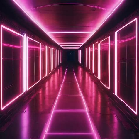 Premium Ai Image Abstract Metallic Light Tunnel Corridor With Neon Lights Creating A Hitech