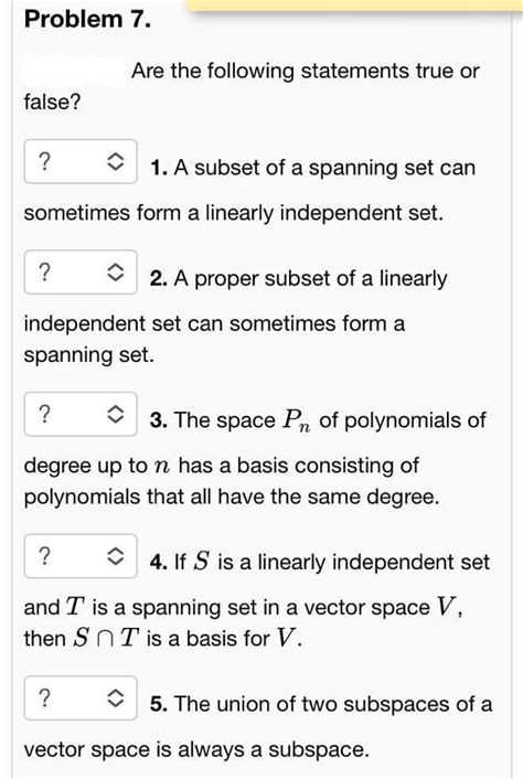 solved problem 7 are the following statements true or