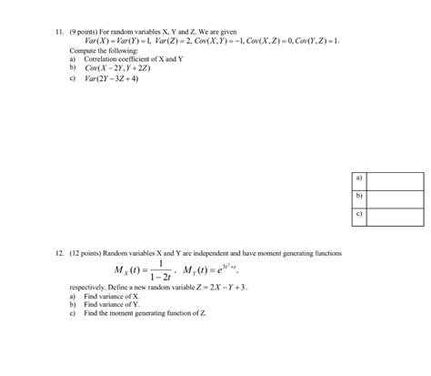 Solved 11 9 Points For Random Variables X Y And Z We