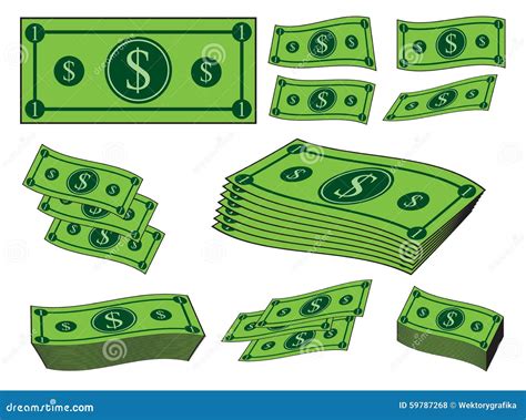 Cartoon Money Set Dollar Banknote Paper Bill Vector Illustration