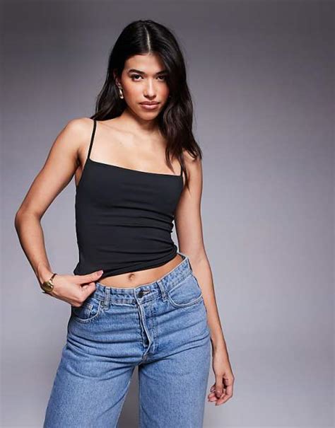 Asos Design Sculpting Cropped Cami Top In Black Asos