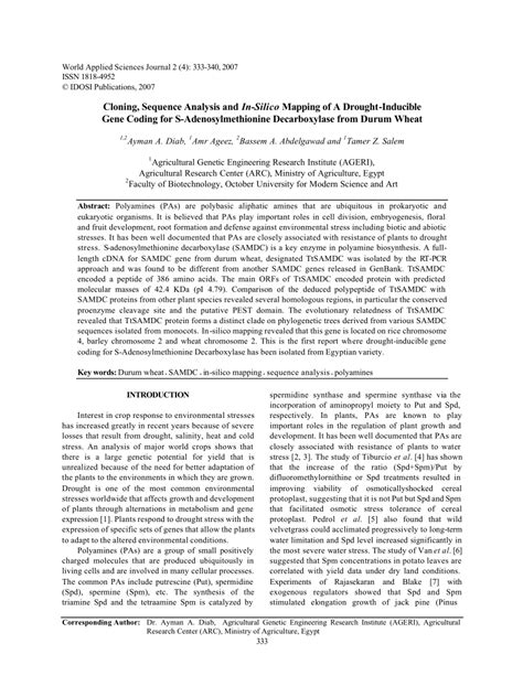 Pdf Cloning Sequence Analysis And In Silico Mapping Of A Drought