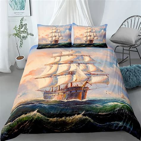 Sailboat Duvet Cover Set Nautical Bedding Set Sailing Ship Comforter