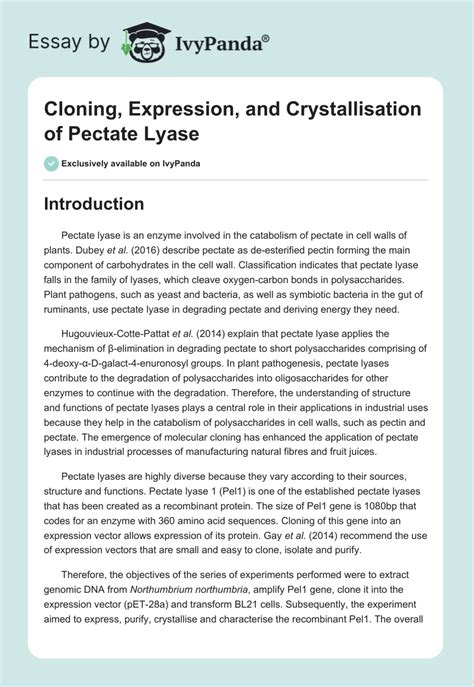 Cloning Expression And Crystallisation Of Pectate Lyase 917 Words Essay Example