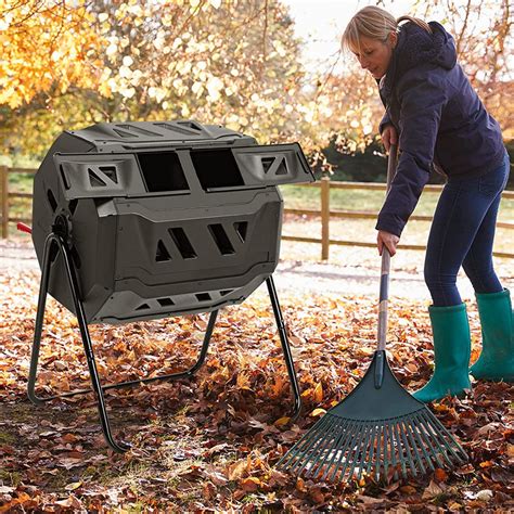 Outdoor 43 Gallon Composting Tumbler Dual Chamber Rotating Compost Bin