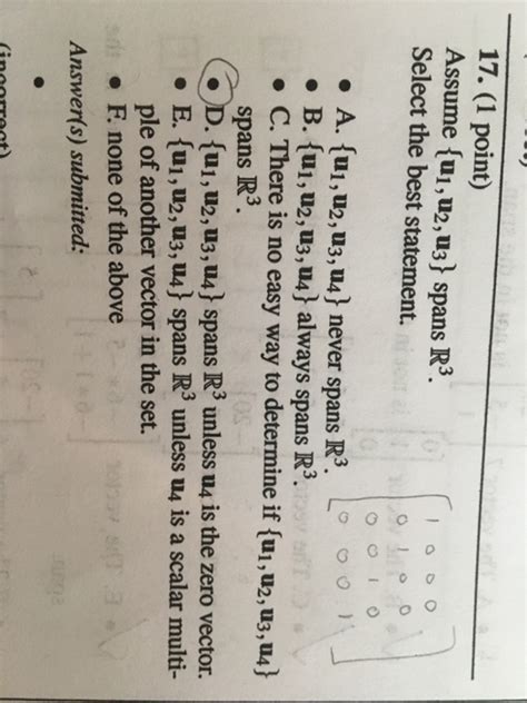 Solved 17 1 Point Assume U U2u3 Spans R3 Select The