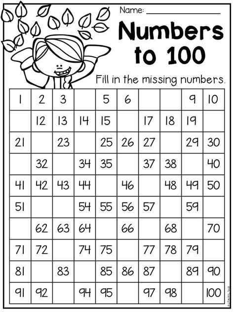 Numbers To 100 Worksheet For First Grade Fill In The Missing Numbers To 100 This Fall