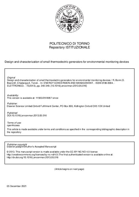 Pdf Design And Characterization Of Small Thermoelectric Generators For Environmental