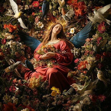 Assumption Of Mary Illustrated With Elements Of Classical Art Premium