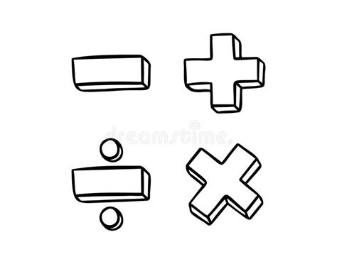 Math Symbols Divide And Multiply Minus And Plus Doodle Hand Drawn Icon Outline Drawing