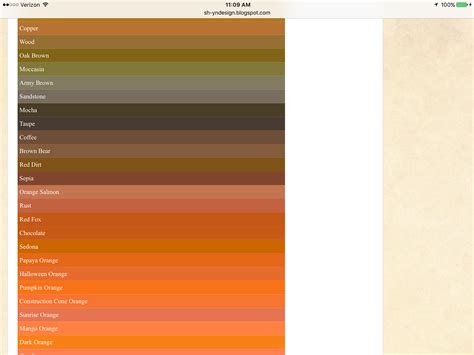 Orange And Brown Color Chart For Science Babes
