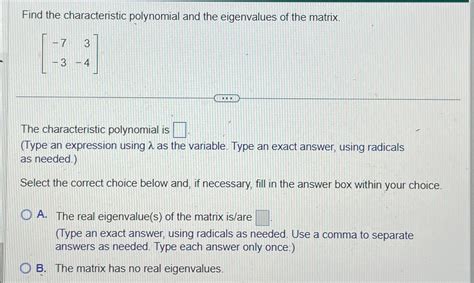 Solved Find The Characteristic Polynomial And The