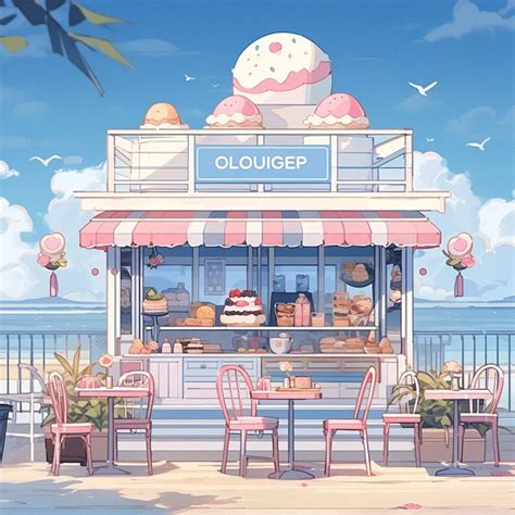 海边甜品店☁️ai插画