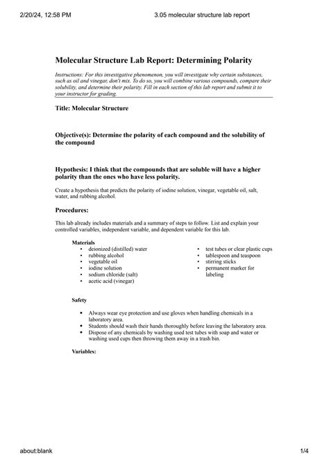 Solution 3 05 Molecular Structure Lab Report Studypool
