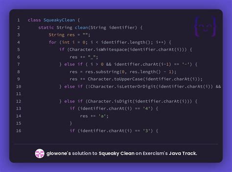 Glowones Solution For Squeaky Clean In Java On Exercism