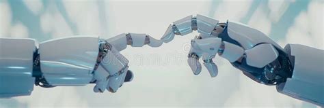 Human And Robot Hands Connect On Big Data Network Background For Innovative Technology