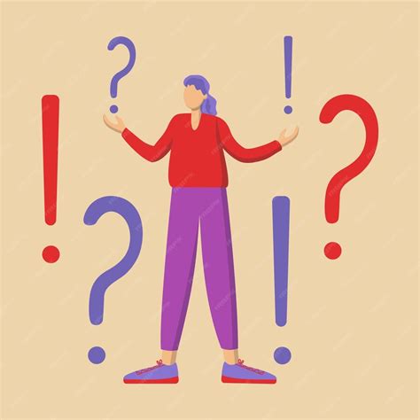 질문과 느낌표가 있는 현대 여성 젊은 생각 남자 문제 및 솔루션 개념 질문 및 답변 딜레마 및 이해 벡터 평면 그림 격리 된