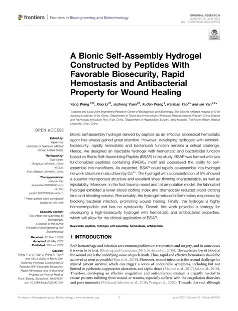 Pdf A Bionic Self Assembly Hydrogel Constructed By Peptides With Favorable Biosecurity Rapid