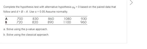solved complete the hypothesis test with alternative